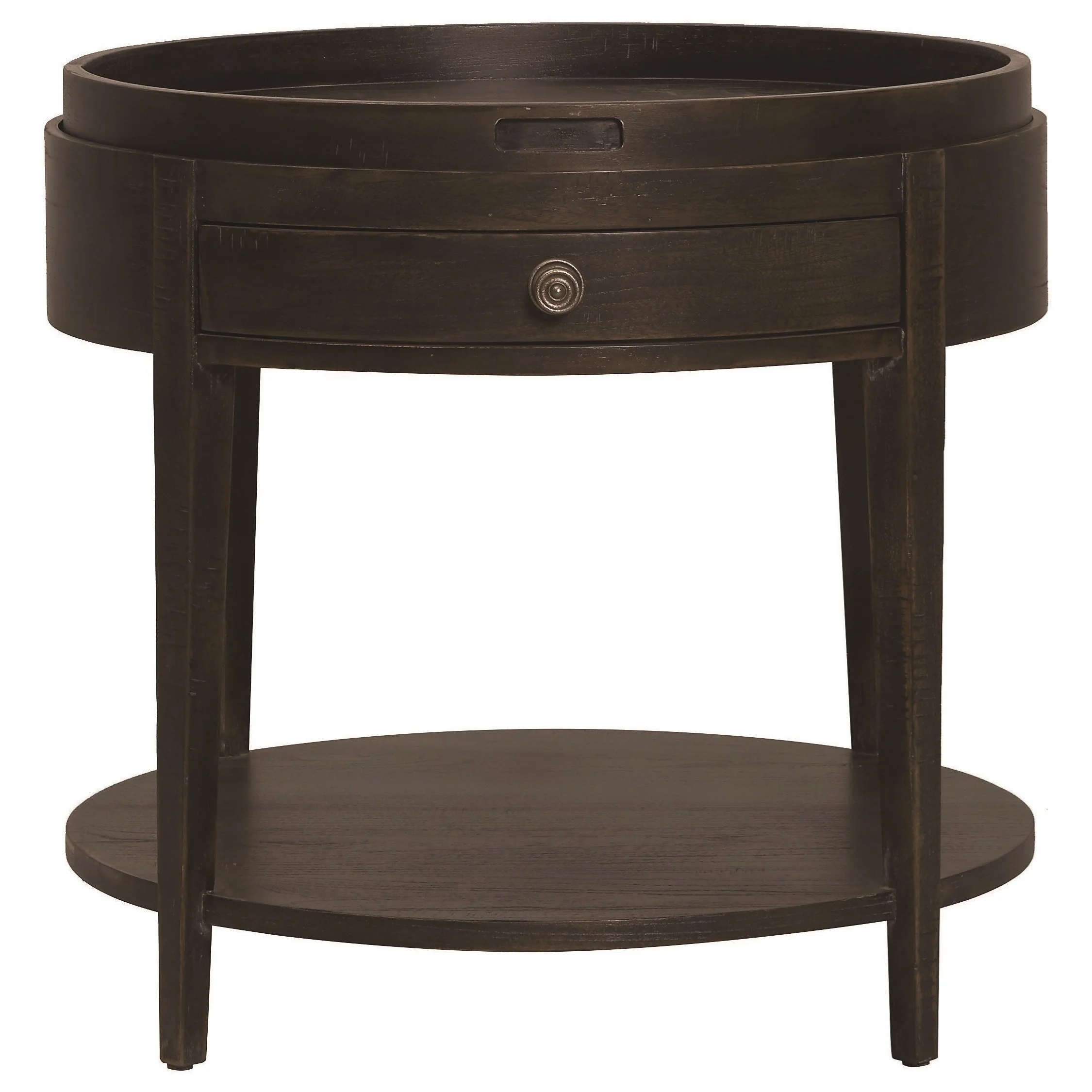Bassett Woodridge Transitional Round End Table with Removable Tray and ... Bassett Woodridge Transitional Round End Table with Removable Tray and ...